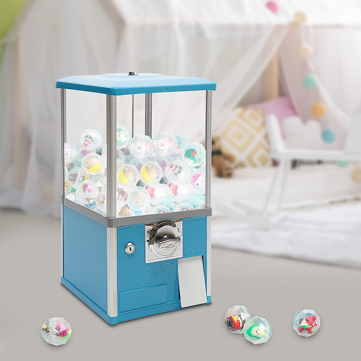 MhdunueSK Gumball Machine,Vending Machines for Business,1.77-1.97Inch Ball Diameter,800 Coin Bank Capacity,2 25 Cent Coins,Vending Machine for Selling Capsule Toys Candies (Blue)