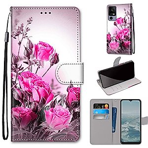 Ranyi for TCL 40 XE 5G Case, TCL 40 X 5G Case, Floral Flower Leather Wallet Case with Credit Card Holder Kickstand Strap Flip Folio Magnetic Wallet Case for TCL 40 XE 40 XE 5G T609DL /TCL 40 X 40X 5G