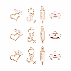 DanLingJewelry 20 Pcs Medical Nurse Charms Echometer Stethoscope Syringe Nurse Cap Pendant Charms for Jewelry Making