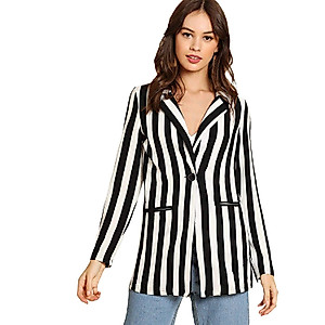 Floerns Women's Casual Work Office Open Front Striped Blazer Black White XL