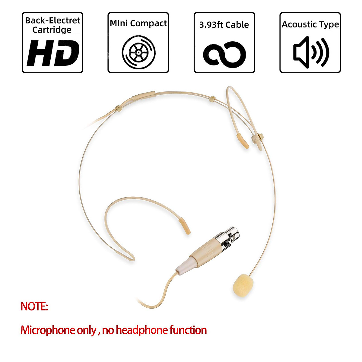 Sujeetec Microphone Headset Discreet Headworn Earset Over Ear Hanging Mic Compatible with Shure Wireless System Bodypack Transmitter, Ideal for Lectures, Live Performance, Theater, Podcasts – Beige