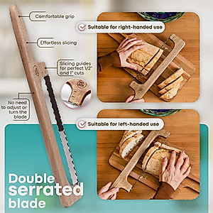 MO KÖE 16” Wooden Bread Knife - Double Serrated Stainless Steel Blade - Bow Knife for Homemade & Sourdough Bread - Ambidextrous Design for Right & Left Handed Users