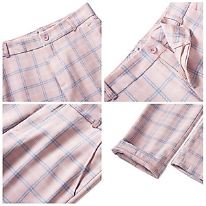 Womens 2 Piece Plaid Suits Set Business Office One Button Blazer Jacket Casual Long Sleeve Pant Suit Set(Pink,Medium)