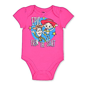 Disney Toy Story Girls’ 5 Pack Short Sleeve Bodysuit for Newborn and Infant – Pink/Blue/White/Grey