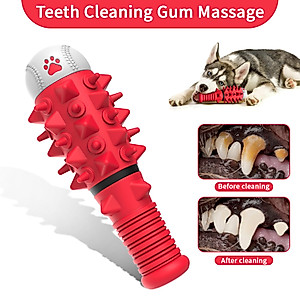 Prokei Dog Chew Toys, Durable Squeaky Baseball Bat Rubber Dog Teething Toys for Tooth Cleaning, Interactive Toy Gift for Small to Medium Breed Dogs