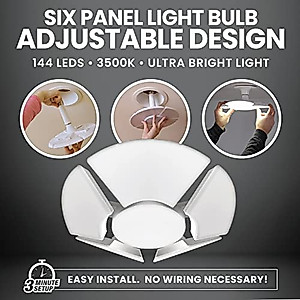 Bell+Howell Hex Bulb E26 LED Garage Light 6 Panel Deformable Shop Light Ceiling Light High-Intensity Lighting with 144 LED Bulbs for Attic, Basements, Office, Garage Lights