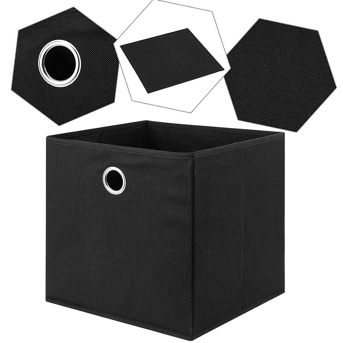 i BKGOO Foldable Storage Cube Drawer Bins Collapsible Fabric Storage Boxes with Round Metal Grommets for Organizing Shelf Nursery Home Closet 4 Pack Black 11" x 11" x 11"