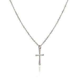 Annika Bella Small Cross Necklace, 925 Sterling Silver Faith Jewelry, Religious Tiny Pendant Charm Necklaces, Gift for Her (Silver)