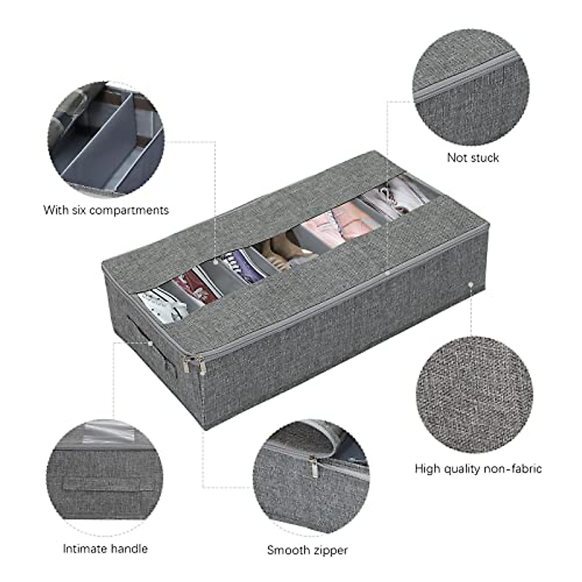 Creahappy Shoe Organizer Under Bed Shoe Storage Containers 24inch Underbed Shoe Box with Dividers and Clear Window Foldable Shoe Caddy for Closet, Fits Mens and Womens Shoes