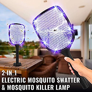 2 in 1 Electric Fly Swatter & Mosquito Killer Lamp with 4000V Effective Powerful Grid, Rechargeable Bug Zapper for Home, Camping, Indoor/Outdoor Pest Control, with Double Safety Mesh, LED Light Black