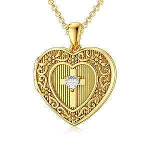 SOULMEET 18K Plated Gold Cross Birthstone April Simulated Crystal Locket Necklace That Holds 1 Picture Photo Locket Gift (Locket only)