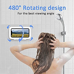 Shower Phone Holder. 480°Rotation Waterproof Shower Phone Case Wall Mount 6.8 inch for iPhone 13 12 Pro XR XS MAX Samsung Galaxy S21 All Smart Phone (White)