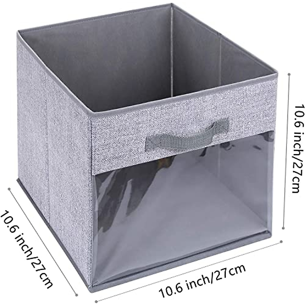 DIMJ Cube Storage Bins, 3 Packs Clear Window Fabric Storage Bin Organizer for Closet Shelves Home Storage Cubes Organizer with Handles