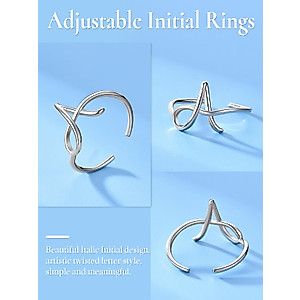 SILVERCUTE Cute Silver Initial Ring Open Adjustable Women Stackable Rings|925 Sterling Silver A-Z 26 Letters Initial Name Rings for Women(Alpahbet A)