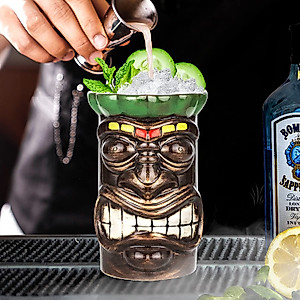 SuproBarware Tiki Mugs Set 4pcs Ceramic Mug Tropical Tiki Mug Hawaiian Cocktail Drink Mug (4pcs Set)