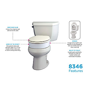 NOVA Medical Products Hinged Toilet Seat Riser Lift Up and Down Raised Toilet Seat For Under Seat For Elongated Seat Color, White, (Pack of ), 1 Count