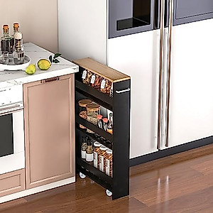 GLOBALWAY 4 Tier Slim Storage Cart, Mobile Shelving Unit Organizer with Wheels & Handle, Rolling Utility Cart for Kitchen Bathroom Laundry Narrow Places, Space Saving