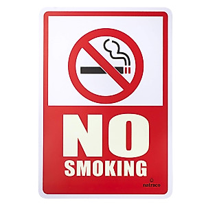No Smoking Sign, Self-Adhesive, Glow-In-The-Dark (Pack of 4) 10 X 7 Inches, Long-Lasting Waterproof, For Indoor/Outdoor Home or Business by natraco Red