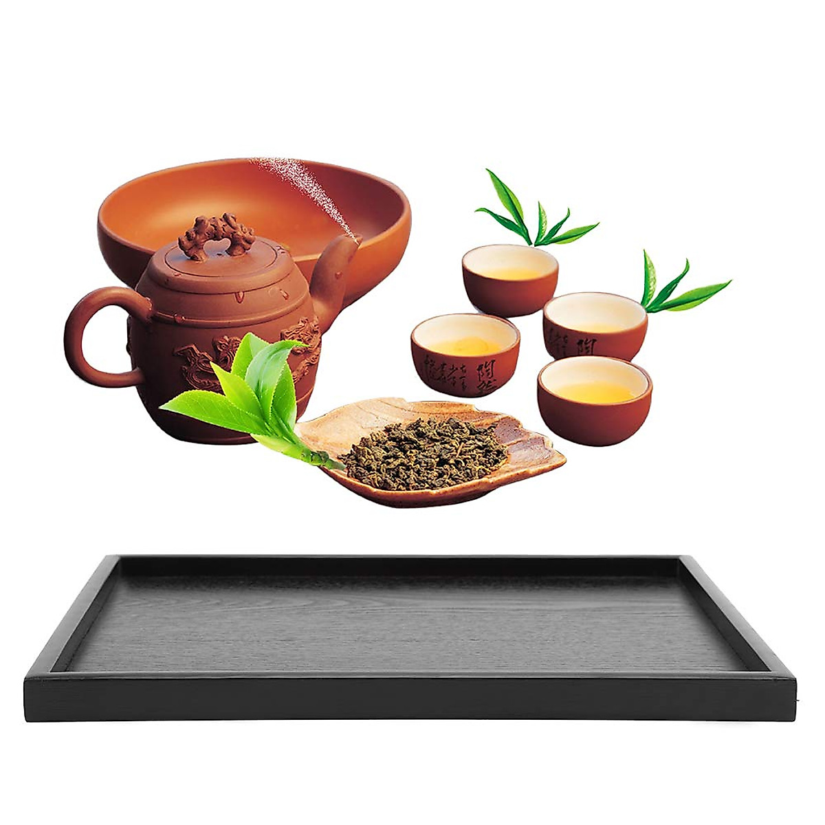 BALITY Rectangular Wood Tray, Decorative Solid Wood Serving Trays Platter Breakfast Tray Ottoman Tray Black Fast Food Tray for Cafe, Teahouse, Restaurant, Hotel(36 X 27cm)
