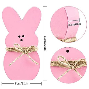 Easter Decorations 3Pcs Bunny Table Wooden Signs with Jute Rope Pink Blue Yellow Adorable Easter Bunny Decor for Girls Easter Gifts Easter party decorations for Home Spring Office