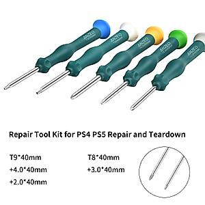 JAOYSTII Cleaning Repair Tool Kit for PS4 PS5, Screwdriver Set with TR9 Torx Security Screwdriver PH00 PH0 PH1 Phillips Screwdriver for Sony Playstation 4&5 Console and Controller Tear Down