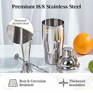 X Home Cocktail Shaker Set, Stainless Steel Bar Tool Set with 24 Ounce Margarita Shaker, Easy-to-Measure Jigger, 10-inch Mixing Spoon, Professional Drink Mixer Set, Bartender Kit Gifts