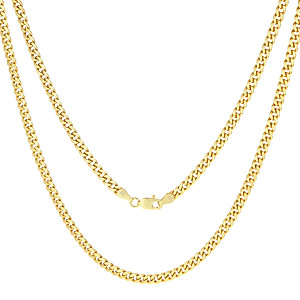 Nuragold 10k Yellow Gold 4mm Miami Cuban Link Chain Pendant Necklace, Mens Womens Jewelry 16" 18" 20" 22" 24" 26" 28" 30"