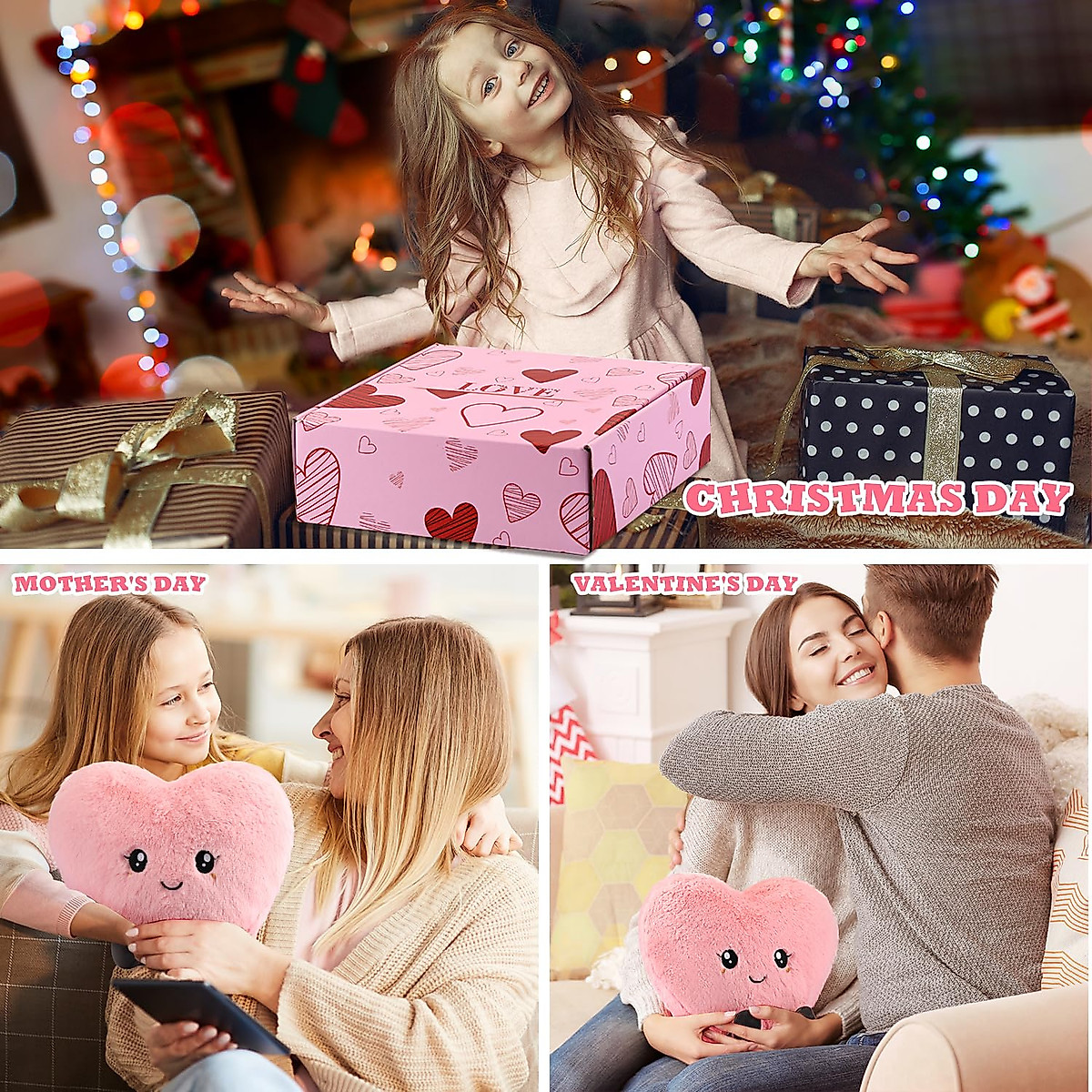 Cute Plush Pink Heart Pillow Love Pillow Cushion Toy Throw Pillows Living Heart Throw Decor Pillow Microwavable Heating Pad for Women Girl Friends Valentine's Day Kids Birthday Christmas Mother's Day