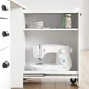 BOWERY HILL Multi-purpose Crafting Table with 4 Drawers and Large Sliding Hidden Storage Shelf, Modern Sewing Table with Scratch Proof Table Top, White