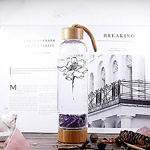 AITELEI Bamboo Wellness Crystal Elixir Infused Gem Water Bottle, Natural Gemstone Crystal Water Bottle Quartz Gravel Gemstone Healing Glass, Energy Elixir Water Bottle 400ML