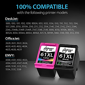 Smart Ink Remanufactured Ink Cartridge Replacement for HP 61 XL 61XL Combo Pack (Black & Tri-Color) to use with HP Envy 4500 4502 5530 OfficeJet 4630 DeskJet 3510 3050 2548 2540 1510 1010 1000