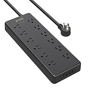 Surge Protector Power Strip, TROND Flat Plug Power Strip with 12 Widely-Spaced AC Outlets and 4 USB Ports, 5ft Heavy Duty Extension Cord, Mountable, 4000J, ETL Listed, for Home Office Garage, Black