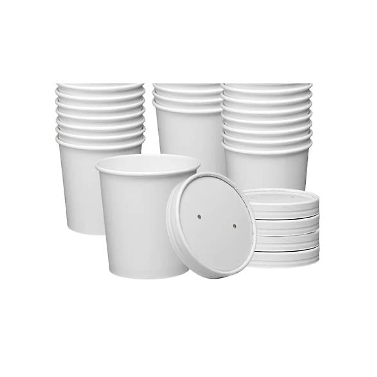 Popular Shop Stop 16 oz Paper Containers with Vented Lids for Soup, Ice Cream, To Go, 50 Cups and 50 Lids - White