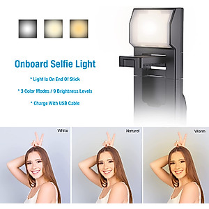 Fugetek 40'' Quadrapod Lighted Selfie Stick Stand, Lightweight 7oz, Wireless Bluetooth Remote, Patented Ultra Stable 4 Legs, 3 Onboard Light Modes, Compatible with iPhone & Android (Black)