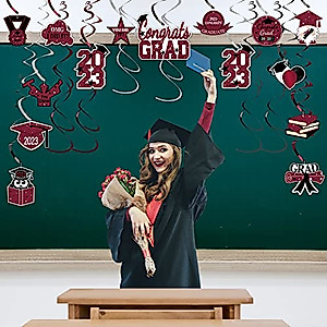 Tifeson Graduation Decorations 2023 Maroon - 36 PCS Graduation Party Supplies, Congrats Grad Hanging Swirls Decorations, High School College Graduation Party Decorations Class of 2023 Decor