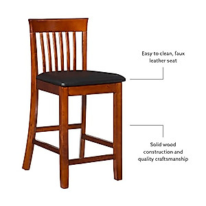 Linon Triena Red Cherry Wood Black Vinyl Padded Seat - 24 inch