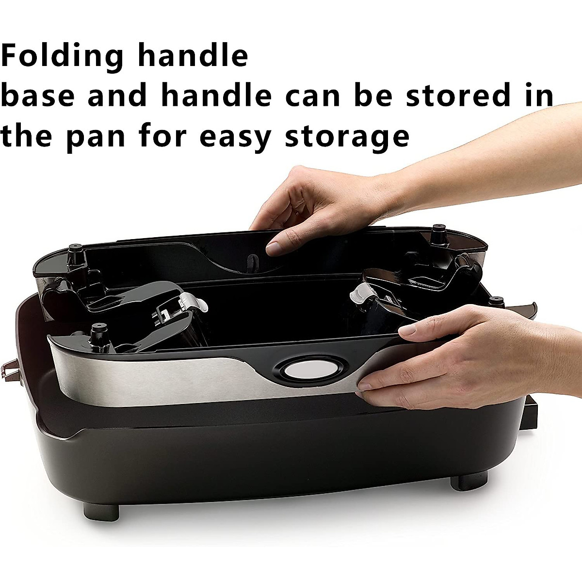 16-inch Electric Foldaway Nonstick Skillet - with Tempered glass cover & stay-cool handles allow skillet to double as a buffet server, black