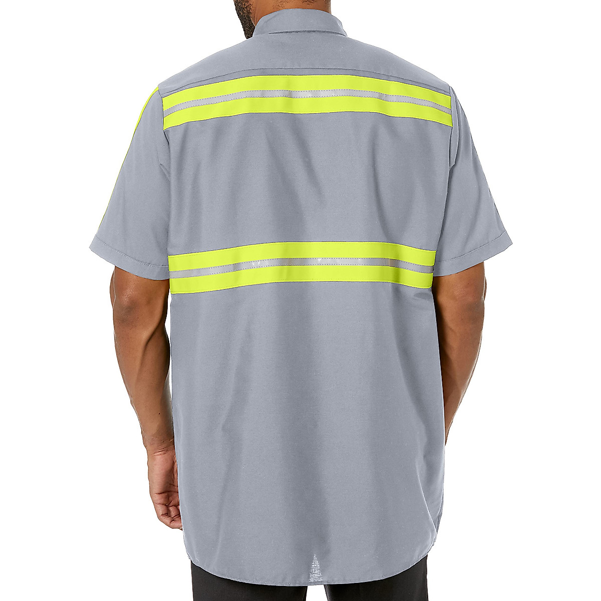 Red Kap Men's Enhanced Visibility IndustrialWork Shirt , Grey with Yellow/Green Visibility Trim, Short Sleeve X-Large