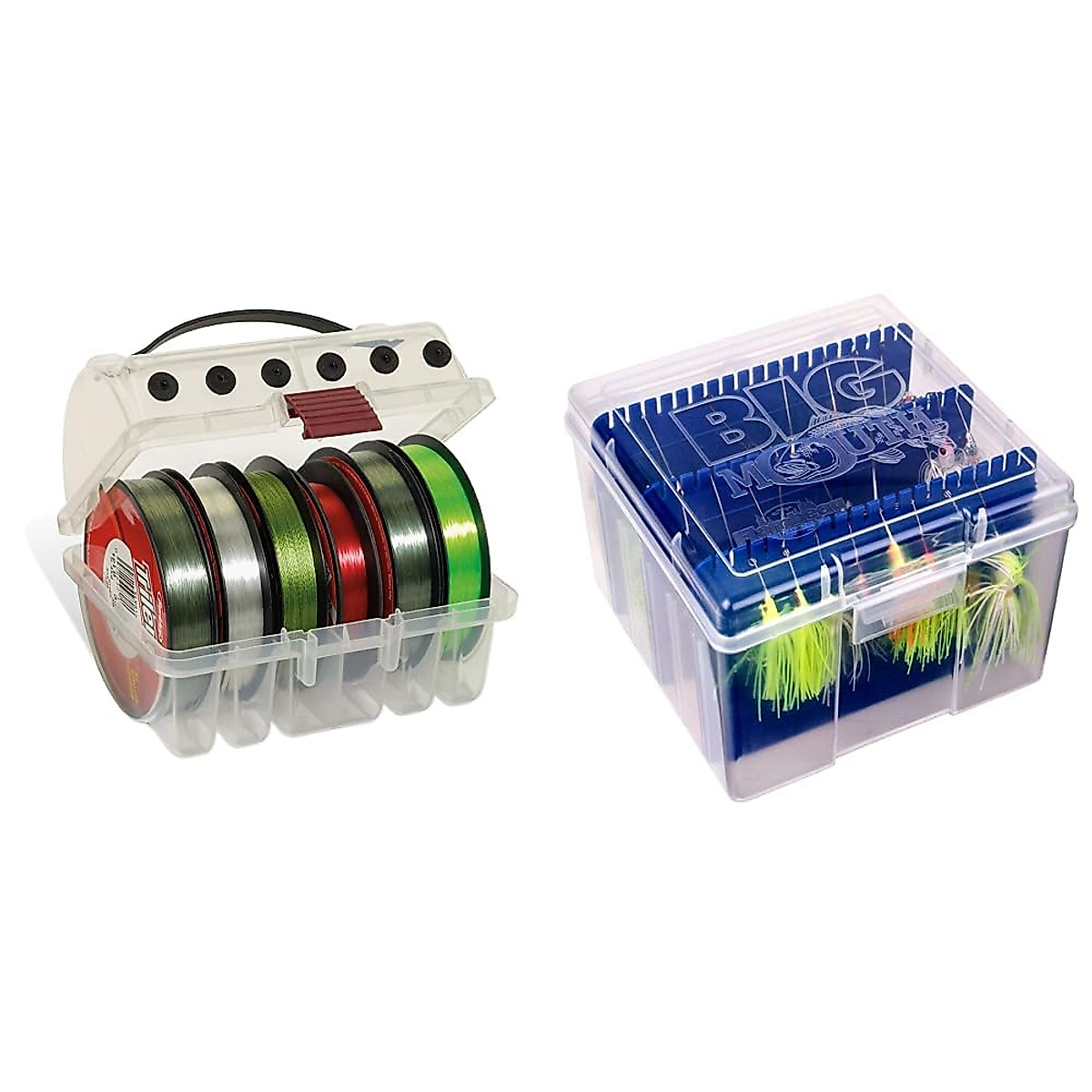 Plano Line Spool Box (Clear, Small) & Flambeau Outdoors 550 Large Big Mouth Spinnerbait Box, Fishing Bait and Lure Organizer with anti-corrosion Zerust dividers, Clear