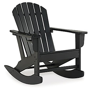 Signature Design by Ashley Sundown Treasure Cottage Weather Resistant Indoor/Outdoor Rocking Chair with 1 Cup Holder, Black
