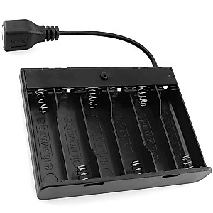 AIMPGSTL 6AA Battery Holder USB Female Socket 6 Slots AA Battery Case Box USB Port Power Supply Battery Box with ON-Off Switch and Cover 6 x 1.5V, with USB Cable