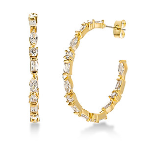 MABARRI Women's 14k Real Gold Plated Rhinestone Huggie Hoop Earrings for Women Trendy,Womens Dainty Gold Jewelry Earrings(Hypoallergenic)