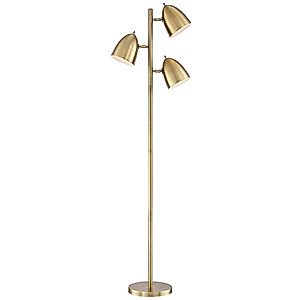 360 Lighting Aaron Mid Century Modern Tree Floor Lamp 64" Tall Aged Brass Gold Metal Adjustable Swivel 3-Light Dome Shade Decor for Living Room Reading House Bedroom Home Office House