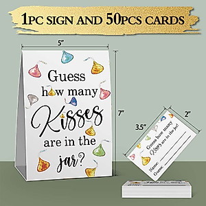 Guess How Many kisses Baby Shower Game, Golden Baby Shower Decorations，Watercolor Chocolate, Bridal Shower, Birthday, Christmas, Thanksgiving，Graduation Season Funny Party Game(1 Sign+50 Cards)