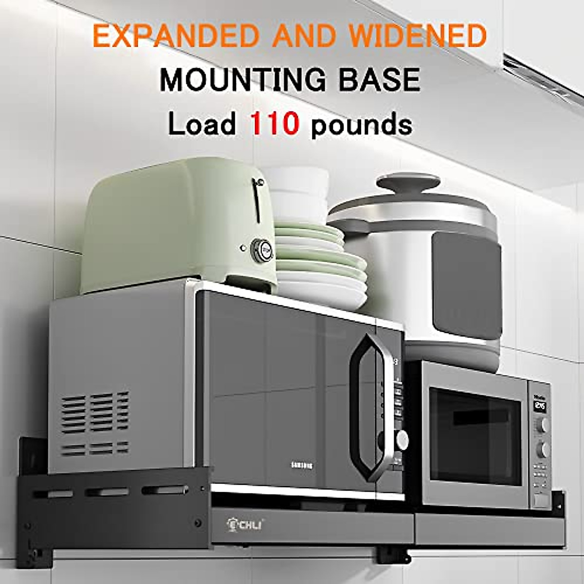 ECHLI retractable stainless steel wall rack, commercial storage rack, countertop multifunctional storage bracket, kitchen seasoning rack for electric oven microwave (13-26Black)