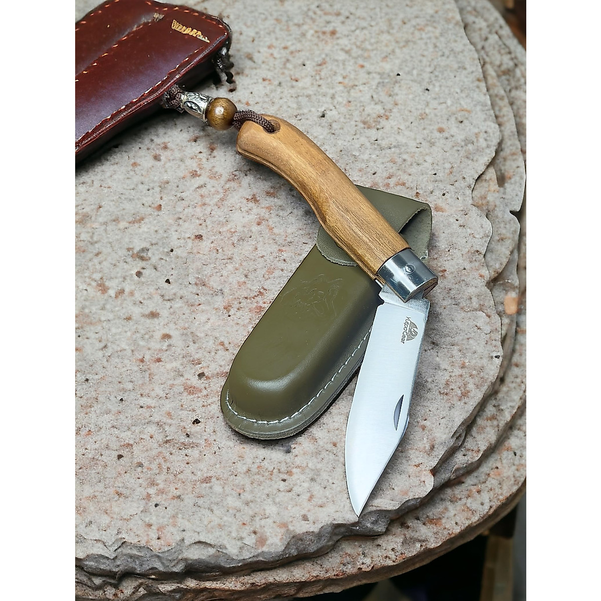 Yutpa Gear Hand Forged Knives Folding Pocket Knife 3.54" Stainless Steel Blade Plain Edge and Handmade Wood Handle with Leather Sheath - Rauros Survival EDC