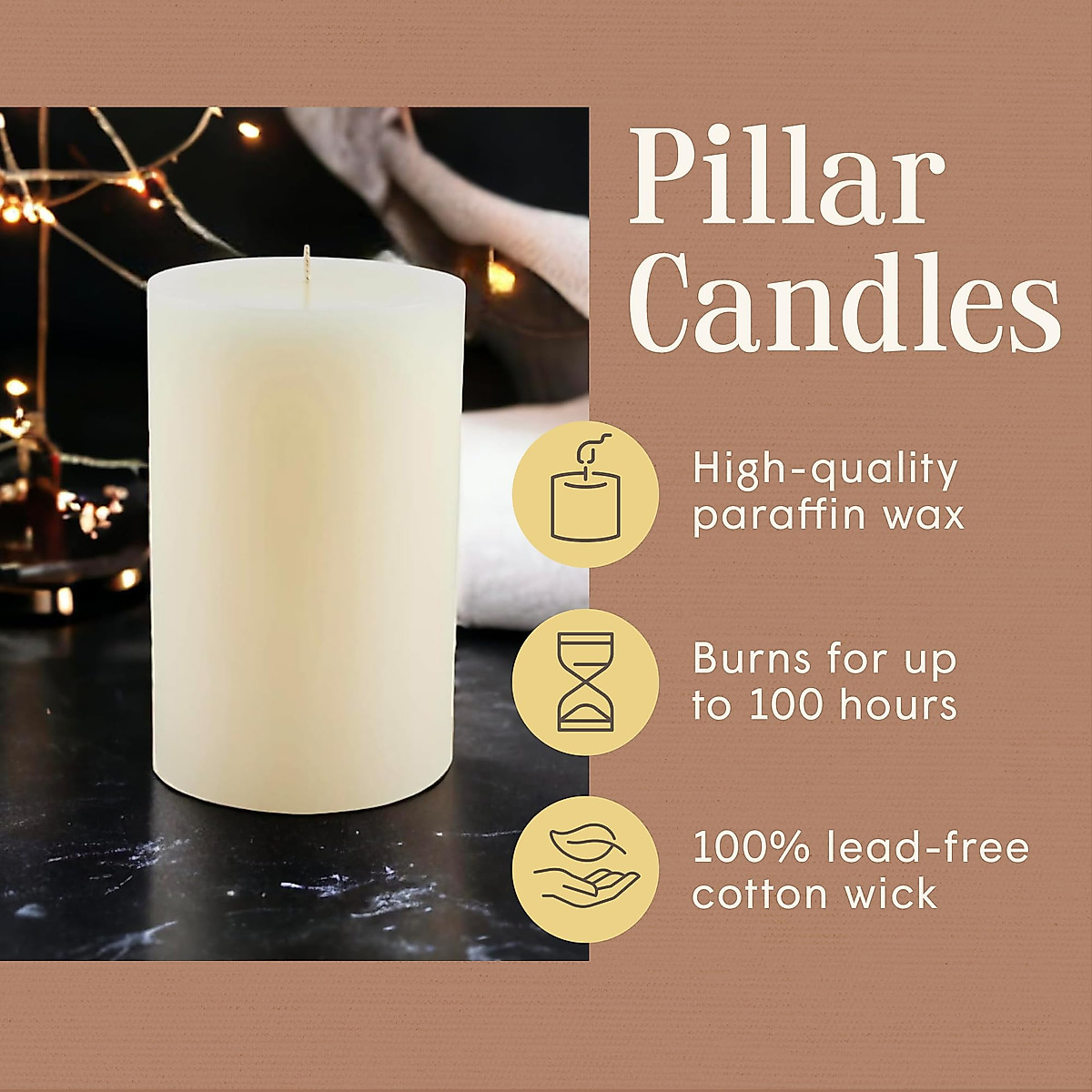 Mister Candle Dripless Vanilla Scented Ivory Pillar Candle Hand Made Vanilla Pillar Candles with Essential Oils for Home Decor, Premium Wax, 100 Hr Burn Time (4x6 inch)