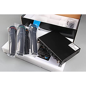 Debra Audio Pro UHF 4 Channel Wireless Microphone System with Cordless Handheld Lavalier Headset Mics, Metal Receiver, Ideal for Karaoke Church Party (with 4 Handheld (A))