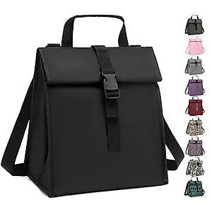 GYEUKHAM Insulated Lunch Bag for Men/Women/Kids, Roll top Reusable Lunch Box with Adjustable Shoulder Strap, Thermal Lunch Cooler Tote Container for Adults/Teens School Work Office Picnic,Black