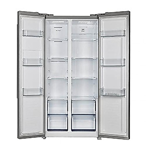 Forno Salerno 33" Inch W. Side-by-side Refrigerator and Freezer with 15.6 Cu.Ft. Total Capacity - Stainless Steel Freestanding Fridge with LED Display, Vacation mode and Child Safety Lock.